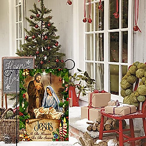 Jesus is The Reason for The Season Garden Flag Clearance, Jesus Garden Flag Banner Burlap Double Sided Jesus Vertical Flag for Outside, Farmhouse Yard Outdoor Christmas Decor - 12x18 inch