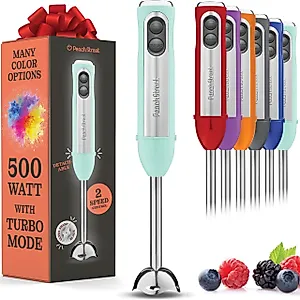 Powerful Immersion Blender, Electric Hand Blender 500 Watt with Turbo Mode, Detachable Base. Handheld Kitchen Blender Stick for Soup, Smoothie, Puree, Baby Food, 304 Stainless Steel Blades (Aqua)