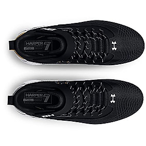 Under Armour Baby Boys Harper 7 Mid Junior Rubber Molded Cleat Baseball Shoe, (001) Black/White/Black, 4 Big Kid US