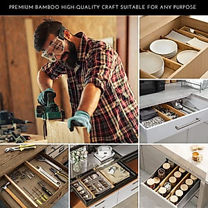 Expandable Bamboo Drawer Dividers 8 pack(17.5"-22")Drawer Organizer for Kitchen Organization,Clothes,Utensils,Silverware,Dressers,Office,Desk,Bathroom,Bedroom,Spring Loaded Adjustable Deep Separators