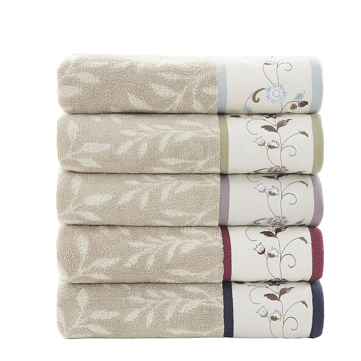 Madison Park Serene 100% Cotton Bath Towel Set Luxurious Floral Embroidered Cotton Jacquard Design, Soft and Highly Absorbent for Shower, Multi-Sizes, Blue