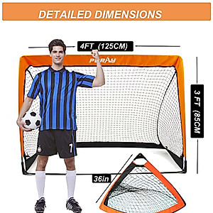 Poray Portable Soccer Goal Net for Kids & Adults,Set of 2,Pop Up 4FT Soccer Goal with 210D Oxford & 8 Field Marker Cones & Extra Stakes,Birthday Gift & Fun for Backyard and Soccer Training