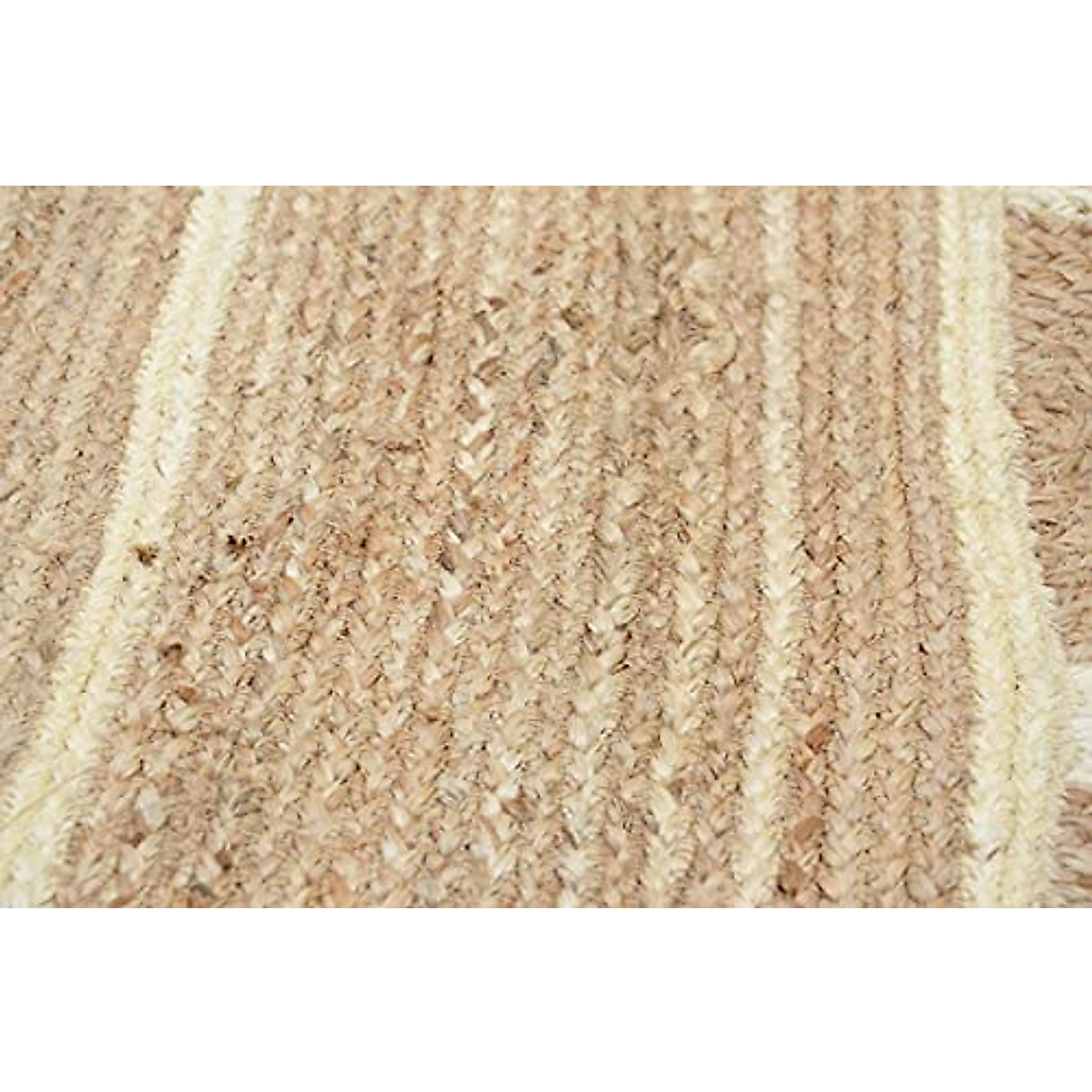Weaving Village Scalloped Natural Jute Area Rug, Natural Base Off White Trim, 2x3