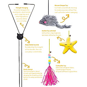 Mice Toys for Indoor Cats - 3 Pack Hanging Door Cat Toys with Tassel - Retractable Cat Toy with Rope Mouse Starfish Caterpillar - Interactive Cat Teaser Toy for Indoor Kitten Play Chase Exercise