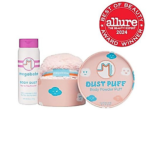 Megababe Sweat Absorbing 2-Piece Bundle - Body Dust Powder 6 oz & Dust Puff | Sweat-Absorbing, Talc-Free
