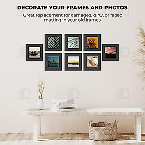 Frametory, 12x12 Black Pre-Cut Picture Mats for 8x8 Photos, Prints, Artworks - White Core Bevel Cut 7.5x7.5 Openings Acid Free Frame Mattes 1.4Mm Thickness - Pack of 12