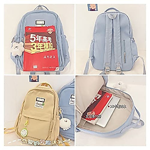 JHTPSLR Preppy Backpack Smiley Face Solid Preppy Aesthetic Backpack with Accessories Teen Girls Back to School Supplies (Pink)