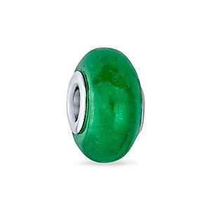 Dyed Green Jade Gemstone Spacer Bead Charm Bead For Women .925 Sterling Silver Fits European Bracelet
