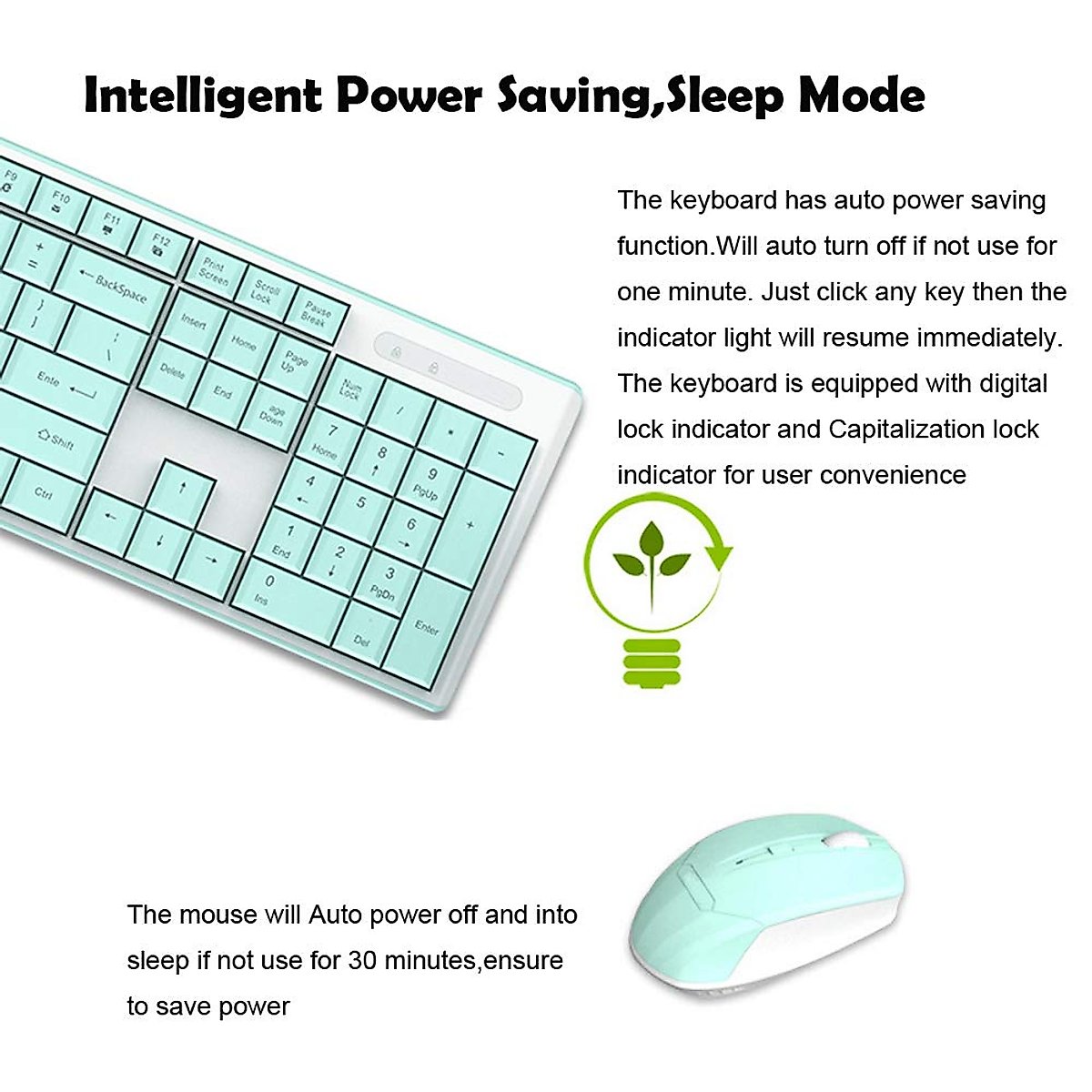 Wireless Keyboard Mouse Combo,2.4G USB Cordless Cute Lightweight Mute Chocolate Keyboard and Optical 800-1200-1600DPI Adjustable Mouse Set Office Game Home Use for Notebook Laptop Computer (Green)