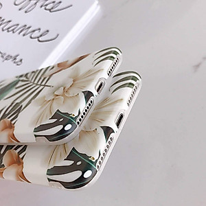 ooooops for iPhone 8 Plus Case, 7 Plus Case for Girls, Green Leaves with White&Brown Flower Pattern Design,Slim Fit Clear Soft TPU Full-Body Protective Cover for iPhone 7Plus 8Plus(Leaves&Flowers)