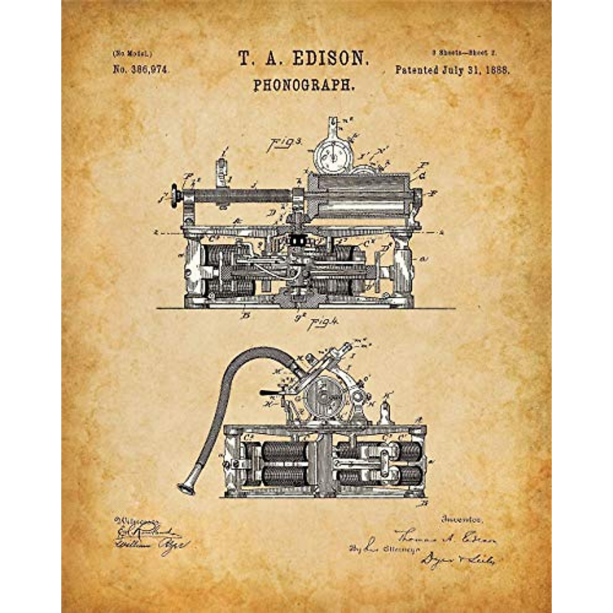 Original Thomas Edison Patent Prints - Set of Four Photos (8x10) Unframed - Makes a Great Home or Office Decor and Gift Under $20 for Inventors
