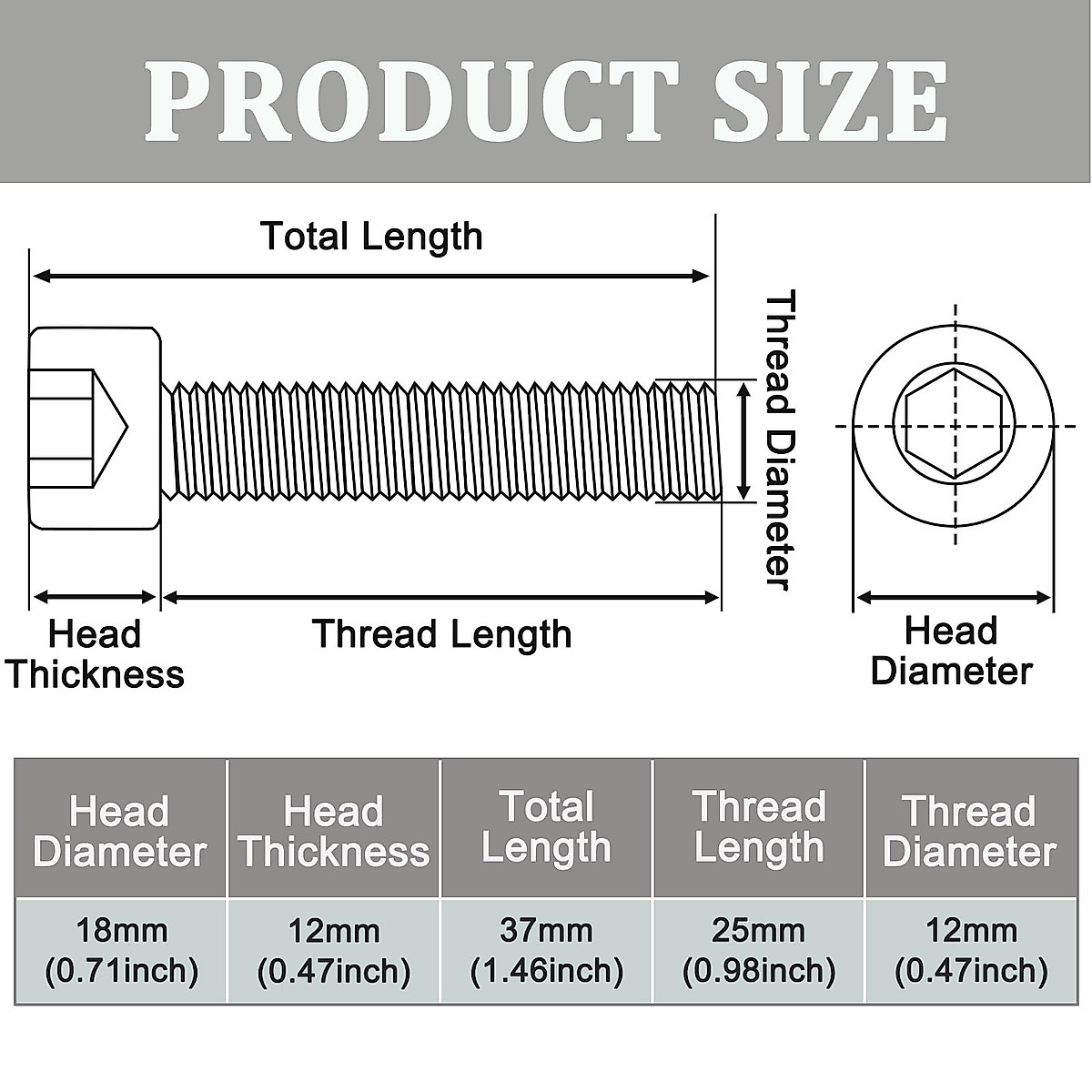 M12-1.75 x 25mm Socket Head Cap Screws, 12.9 Grade Alloy Steel, Allen Socket Drive, Black Oxide Finish, Full Thread,（5 Pcs）