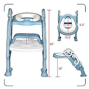 GrowthPic Toddler Toilet Seat with Step Stool Ladder for Boy and Girl Baby, Potty Training Seat Kid's Toilet Trainer with Splash Guard (Blue)