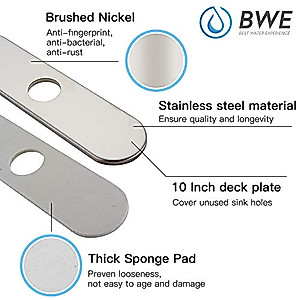 BWE Faucet Cover 10 Inch Deck Plate for 1 or 3 Hole Kitchen or Bathroom Sink Faucet Brushed Nickel Outside Escutcheon Plate Stainless Steel Plate Round Vessel Vanity Base Sink Hole Cover Round