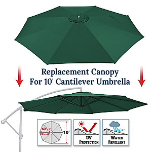 Benefit-USA Replacement Umbrella Canopy for 10ft 8 ribs cantilever hang patio umbrella (Canopy Only) (Green)