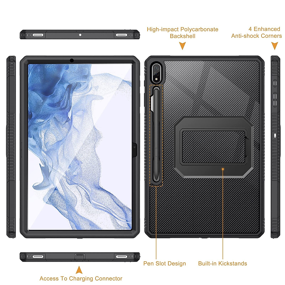 Soke Galaxy Tab S8 Plus/S7 FE/S7+ Case 12.4 Inch,with S Pen Holder&Built-in Screen Protector,Rugged Full Body Protective Case for Samsung Galaxy Tab S8+ 2022/S7 FE 2021/Tab S7 Plus 2020, Black