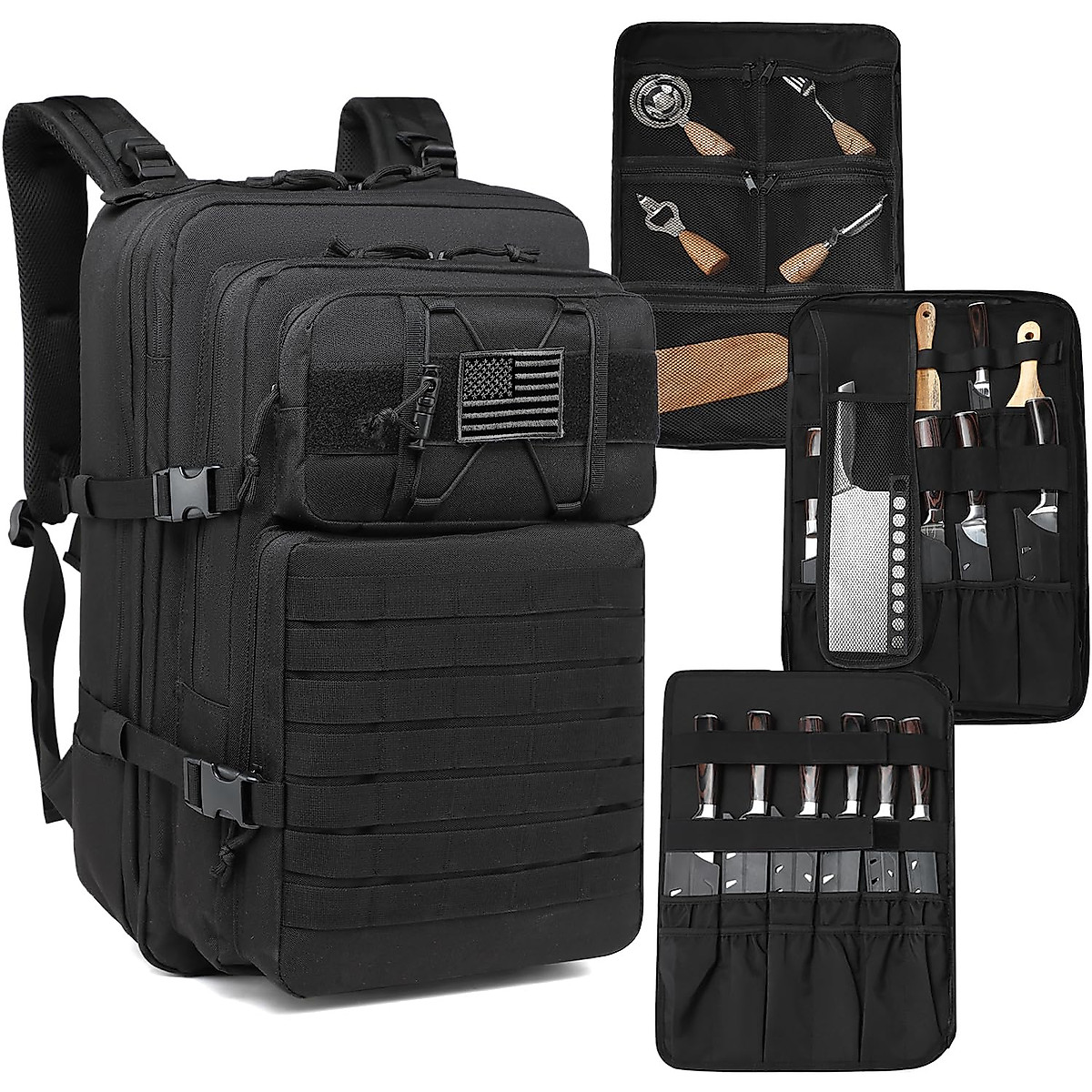 SunForMorning Chef Knife Bag, Tactical Backpack for Chef, Knife Carrying Case with 30+ Pockets for Knives and Culinary Tools, Professional Chef Knife Set Bag Backpack - Bag Only