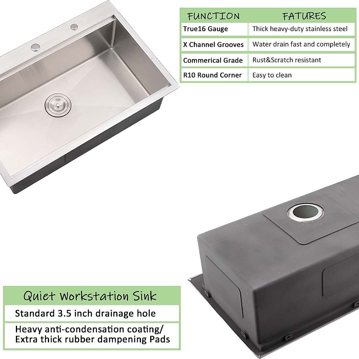 31 Inch Drop In Kitchen Sink Workstation- Wesliv 31x20 Inch Drop Sink Topmount Ledge Workstation Stainless Steel 16 Gauge Single Bowl Overmount Kitchen Sink with Cutting Board