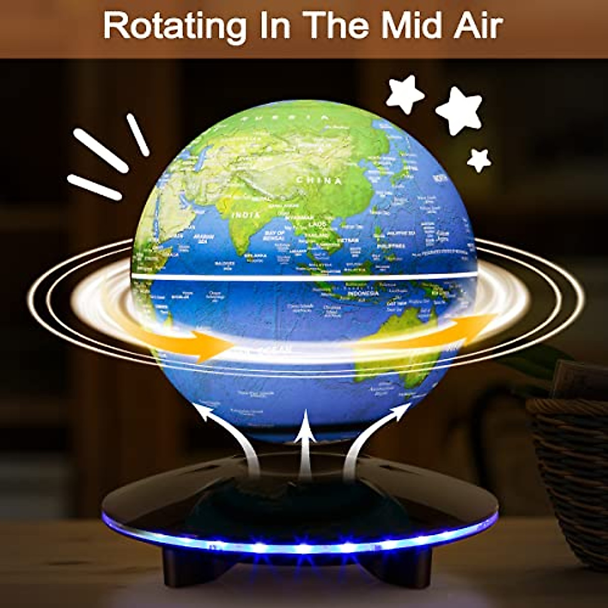Magnetic Levitation Globe,-6 inch  Levitating Globe Lamp World Map Floating & Spinning in the Air for Educational Piece for Kids,Office Decor ,Cool GadgetS Birthday Halloween Christmas Gifts