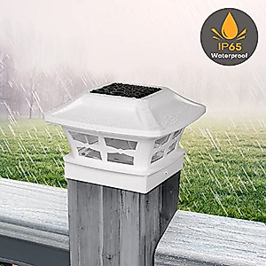 Solar Post Cap Lights Outdoor Solar Powered Post Lights Waterproof LED Fence Light Warm/Cool White 2 Modes Landscape Lamp for 4x4 Posts Garden Yard Deck Fence Patio Decor - White, 4 Packs