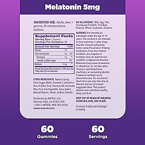 Natrol 5mg Melatonin Gummies, Sleep Support for Adults, Melatonin Supplements for Sleeping, 60 Strawberry-Flavored Gummies, 30 Day Supply