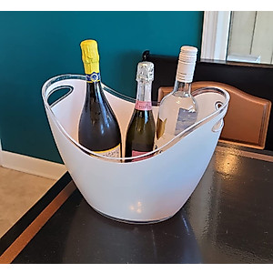 Yesland 8L Large Ice Buckets White Acrylic Drink Bucket Beverage Tub Wine Champagne Bucket - Storage Tub for Wine, Champagne or Beer Bottles Parties and Home Bar - Fit 4 Bottles