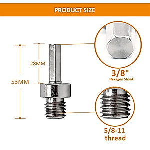 BGTEC Core Drill Bit Adapter for Threaded Diamond Hole Saw Core Drill Bit 5/8"-11 Male to 3/8" Shank for Core Drilling Grinding Disc