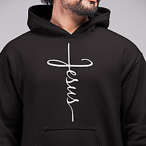 shop4ever Jesus Cross Hoodie Sweatshirts Small Black 0