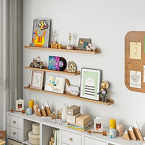 Acovy Solid Ash Wood Picture Ledge Shelf, 36 Inch Floating Shelves with Lip Set of 2, Picture Ledge Shelf, Photo Ledge Shelf Nursery Bookshelf Wall Mounted for Living Room Bedroom Decor, Natural