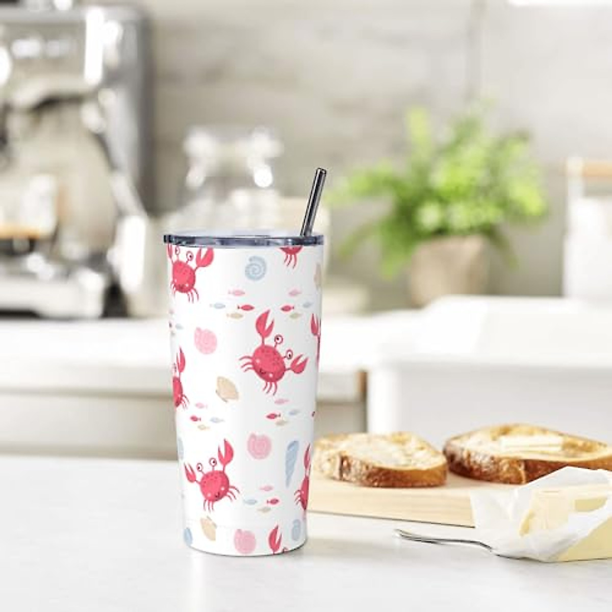 Yaxongx 20oz Tumbler Crab Shells Fishes Double Wall Vacuum Insulated Coffee Mug with Lid and Metal Straw Brush Reusable Stainless Steel Water Bottle Travel Cup Gifts for Car Ice Drinks Hot Beverage