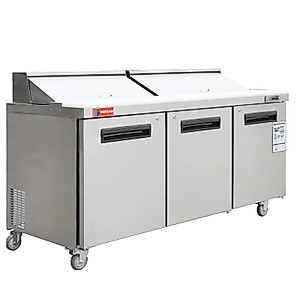 WESTLAKE 72" W 3 Door Refrigerator Sandwich&Salad Prep Table Commercial Stainless Steel Counter Fan Cooling Refrigerator with 18 pans-72 Inches for Restaurant, Bar, Shop, etc