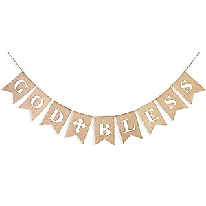 Uniwish God Bless Banner Boy Girl Baptism Decorations Rustic Christening Baby Shower Wedding Birthday Party Favors Photo Props