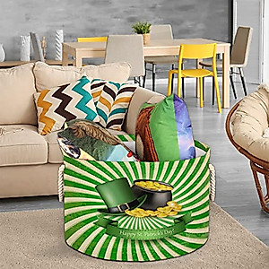 Saint Patrick's Day Green Hat（01） Large Round Baskets for Storage Laundry Baskets with Handles Blanket Storage Basket for Bathroom Shelves Bins for Organizing Nursery Hamper Girl Boy