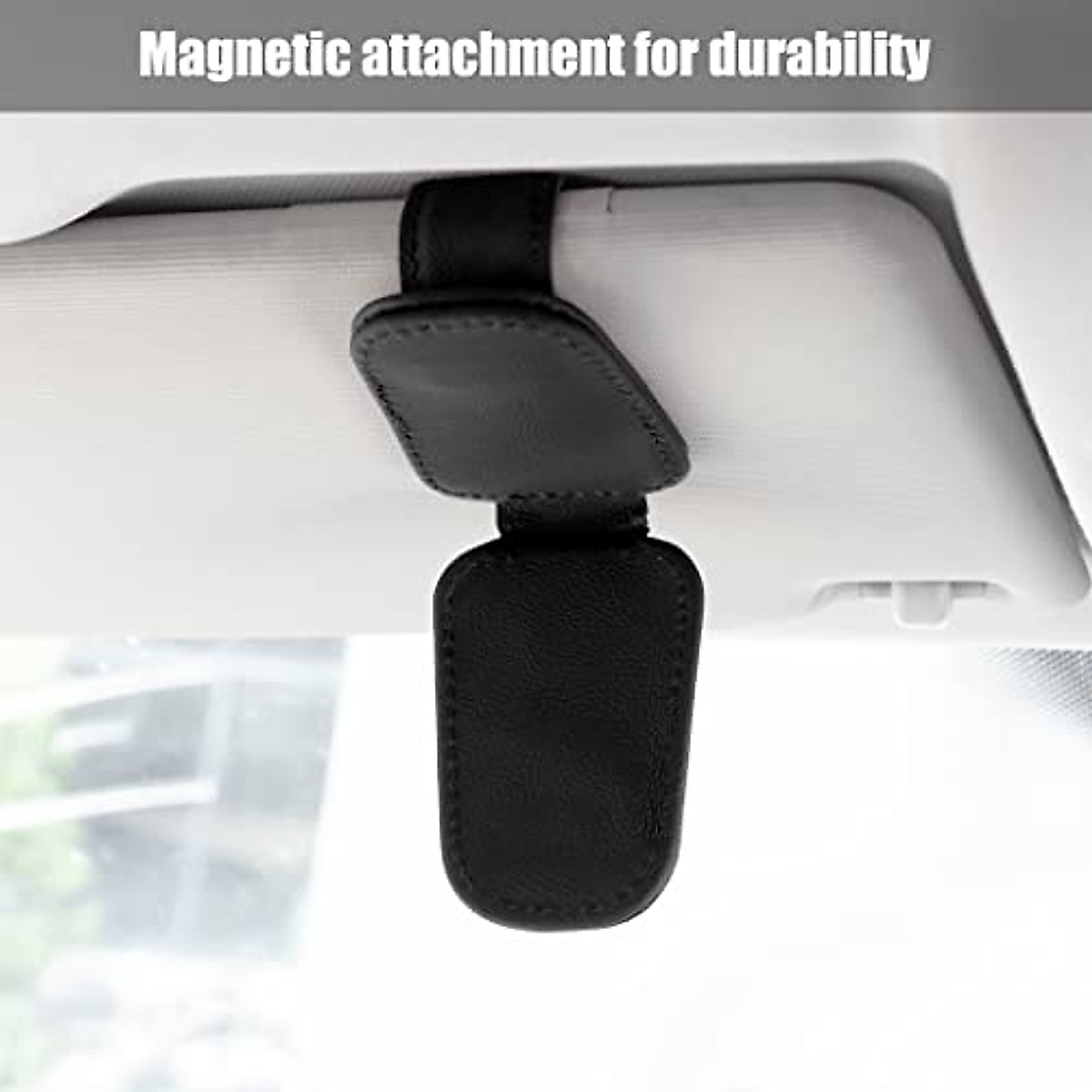 Suranew Car Sunglasses Holder - Magnetic Auto Sunglasses Holder for Car Sun Visor, Leather Hanger Clip for Ticket Card, Car Visor Accessories (Black)