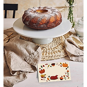 Fall Thanksgiving Table Place Card, 25 Pcs Tent Style Cards Set with Pumpkin and Maple Leaf, Editable Name Cards for Table Seating, Scored for Easy Folding, Food Lables for Autumn Party (02)