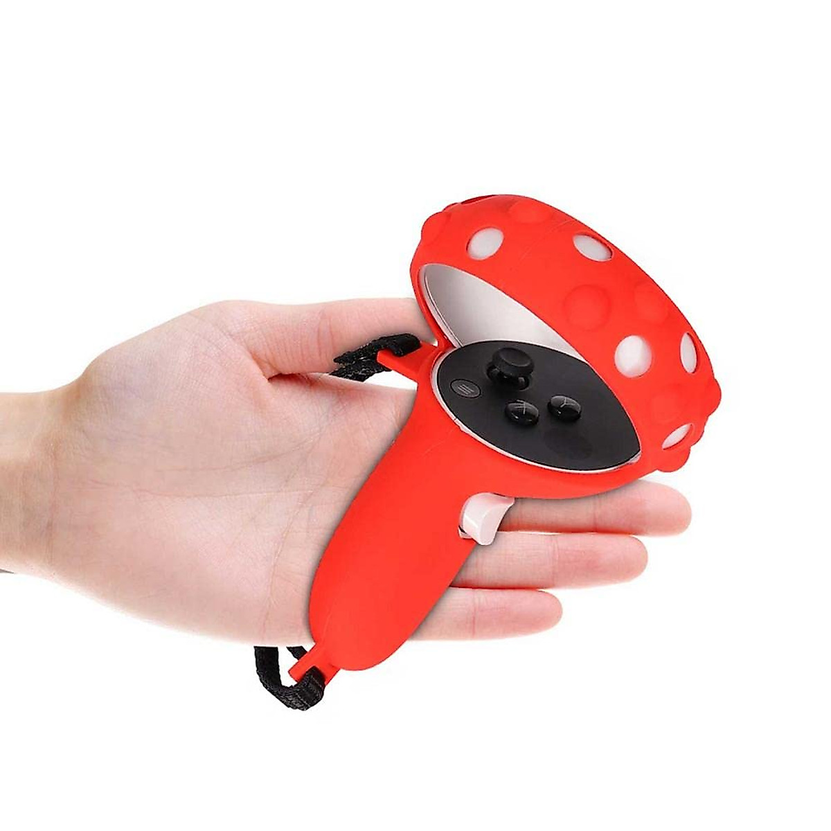 Silicone Controller Handle Grip Case Full Protective Sleeve Knuckle Strap Accessories for Quest 2 Virtual Reality VR Glasses Headset (Red)