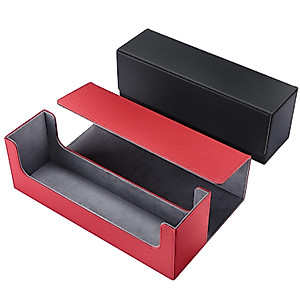 Weewooday 2 Pcs Deck Card Storage for 400+ Cards, Playing Card Storage for Baseball Play Cards Deck Trading Cards Box Holding Compatible with TCG MTG Storage Boxes(Black and Red)