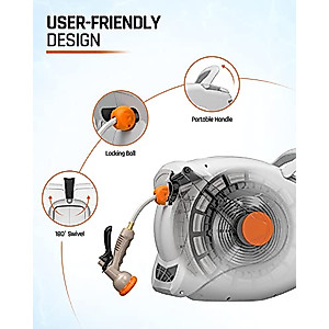 FIILPOW 82 FT Garden Hose Reel & Automatic Pool Cleaner