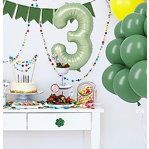 Number 3 Balloon 40 Inch Sage Green Number Balloon Foil Mylar Balloon for Boys Girls 3rd 30th Birthday Wedding Anniversary Jungle Party Decoration Supplies large Number Balloons