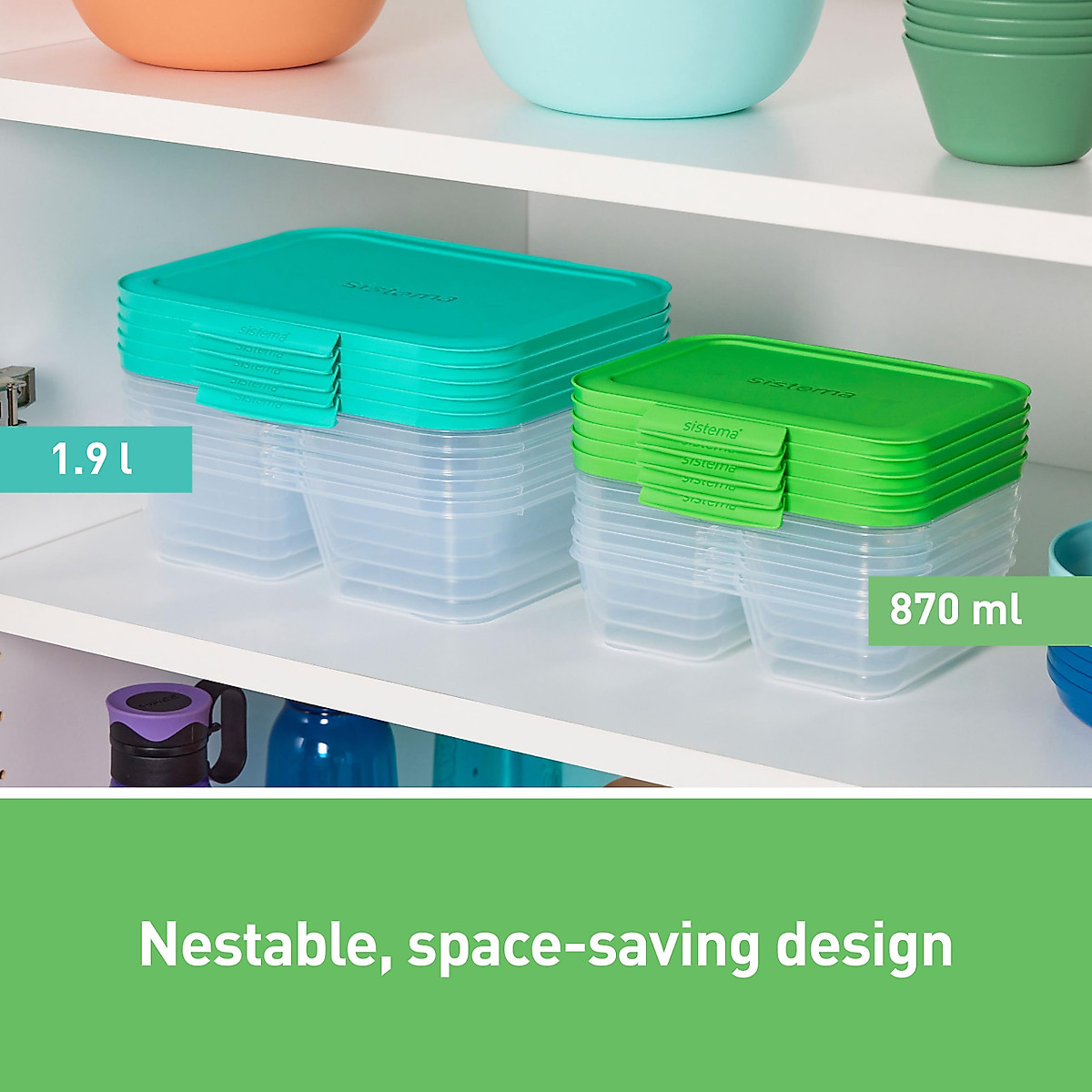 Sistema NEST IT Meal Prep Containers | 870 ml | Airtight Food Storage Containers with Compartments & Lids | BPA-Free | Green | Recyclable with TerraCycle® | 5 Count, White