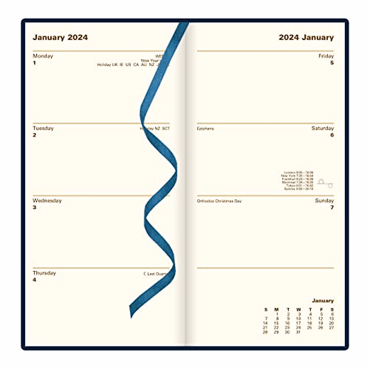 Letts of London Signature Weekly/Monthly Planner, 12 Months, January to December, 2024, Bonded Leather, Slim Size, 6.625" x 3.25", Blue (C38SUBE-24)