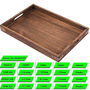 Wood Serving Tray, Rectangular Butler Serving Tray with Handle, Coffee Table Tray Decorative Tray for Tea, Coffee, Breakfast, Table Centerpieces 3 Pack