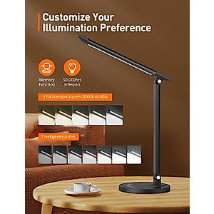 soysout LED Desk Lamp, Eye-Caring Table Lamp with USB Charging Port, 5 Lighting Modes with 7 Brightness Levels, Touch Control, 12W (Black)