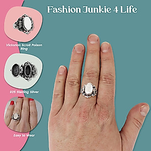 FashionJunkie4Life Victorian Scroll Poison Ring - 925 Sterling Silver, Sizes 6-10, Pillbox Ring (9)