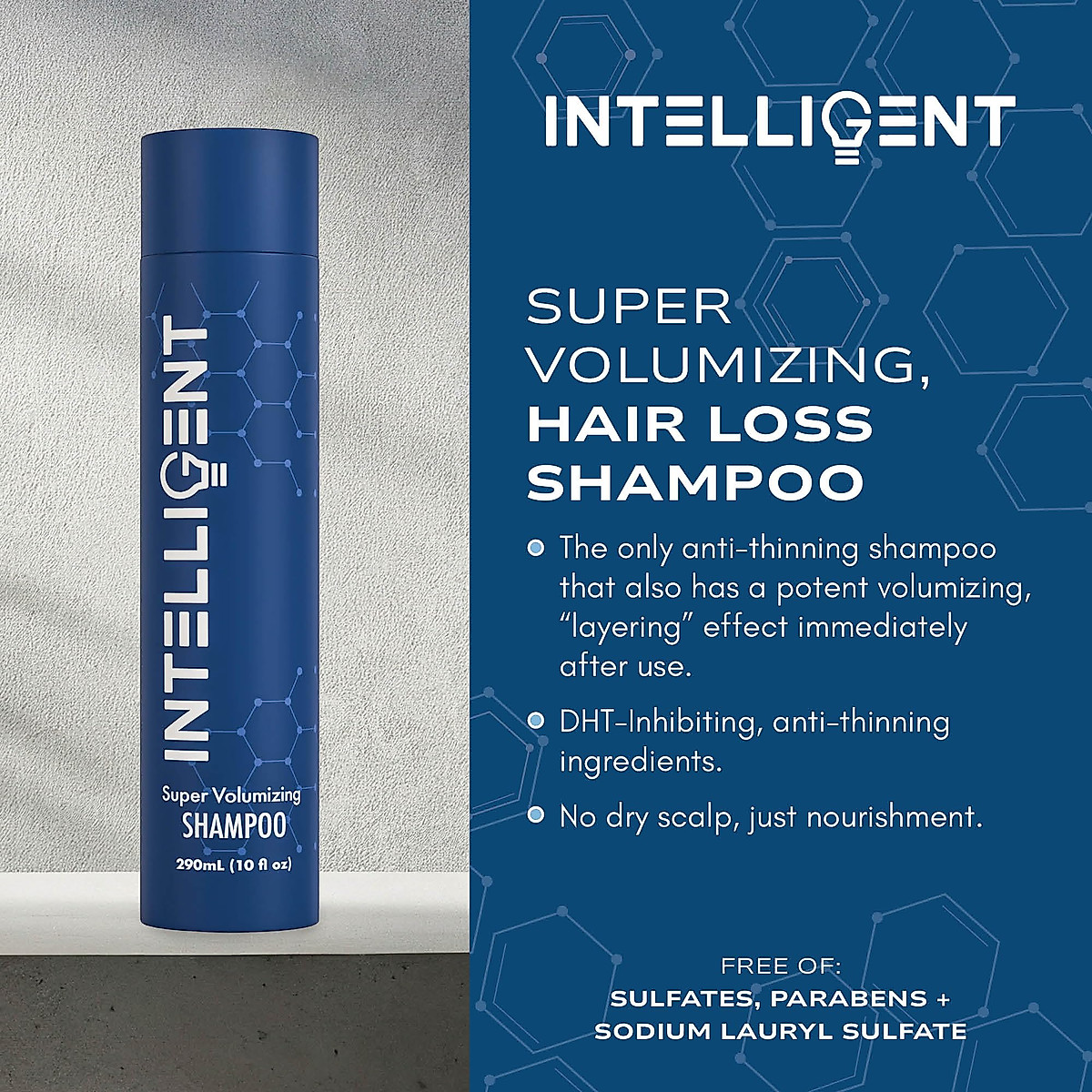 Intelligent Super Volumizing Hair Loss Shampoo - Strengthens Weakened Hair and Maximizes Volume | 10 fl oz (290 ml)