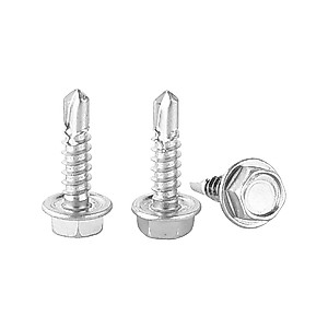 #10x3/4'' Hex Washer Head Self-Drilling Tek Screws, Zinc-Plated Steel,100pcs/box