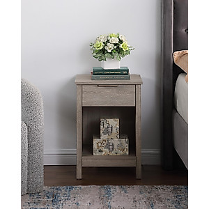 Kavonty Nightstand with Drawer,3-Tier End Side Table with Storage Drawer and Shelf,Modern Bedside Night Stand for Bedroom, Living Room-Retro Rustic Grey