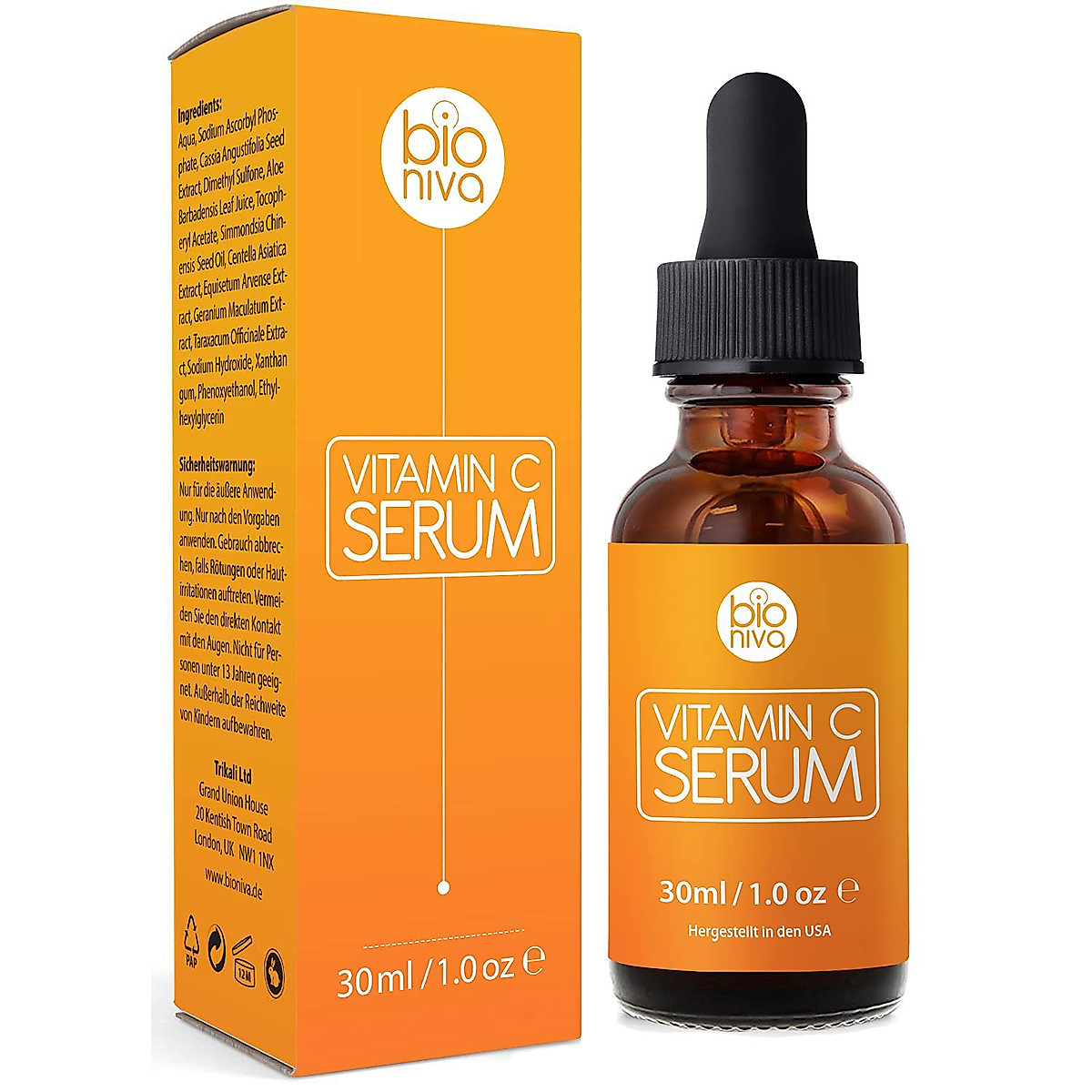 Bioniva Vitamin C Face Serum Facial Skin Care Products Vitamin C Serum Jojoba Oil Vitamin E Oil Hyaluronic Acid Aloe Vera Gel Moisturizing Anti Aging Wrinkle Smoothing Fine Lines Vegan Organic 1oz