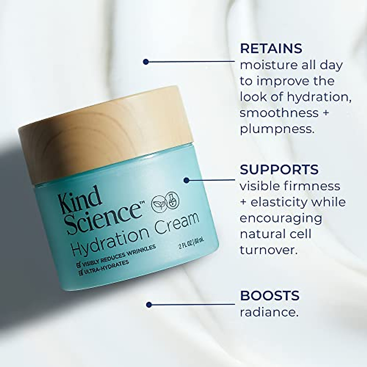 Kind Science Hydration Cream | Ultra Hydrates + Visibly Reduces Wrinkles | 2 FL OZ / 60 mL