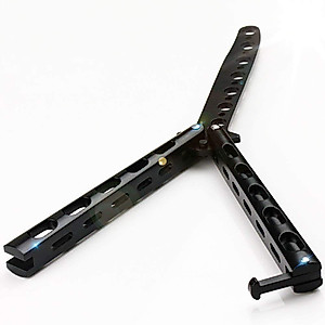 Butterfly Knife Trainer Practice with O-Ring Latch - Enhanced Version - Black Metal Steel - no Offensive Blade - for Beginner, Butterfly Knives Lover and More